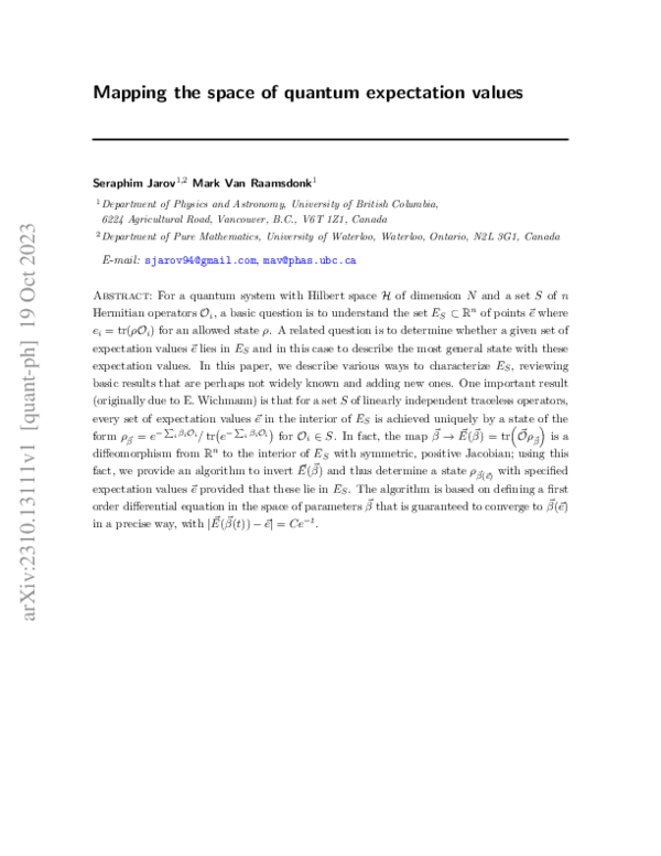 (PDF) Characterizing Quantum Expectation Values and State Mapping