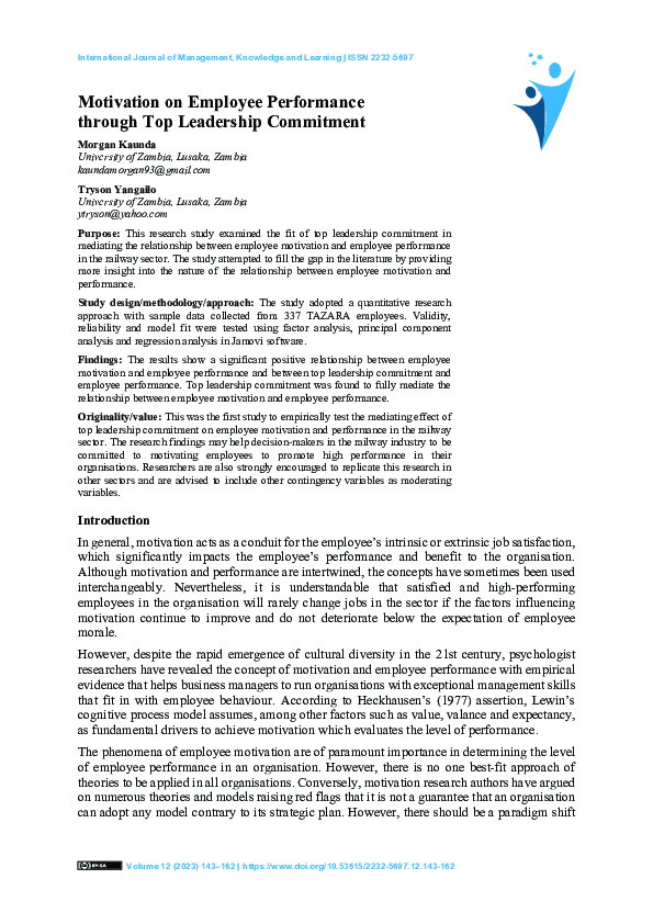 (PDF) Motivation on Employee Performance through Top Leadership Commitment