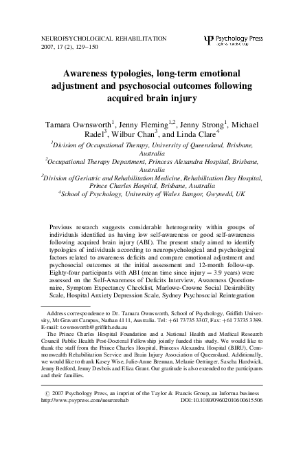 (PDF) Awareness typologies, long-term emotional adjustment and ...