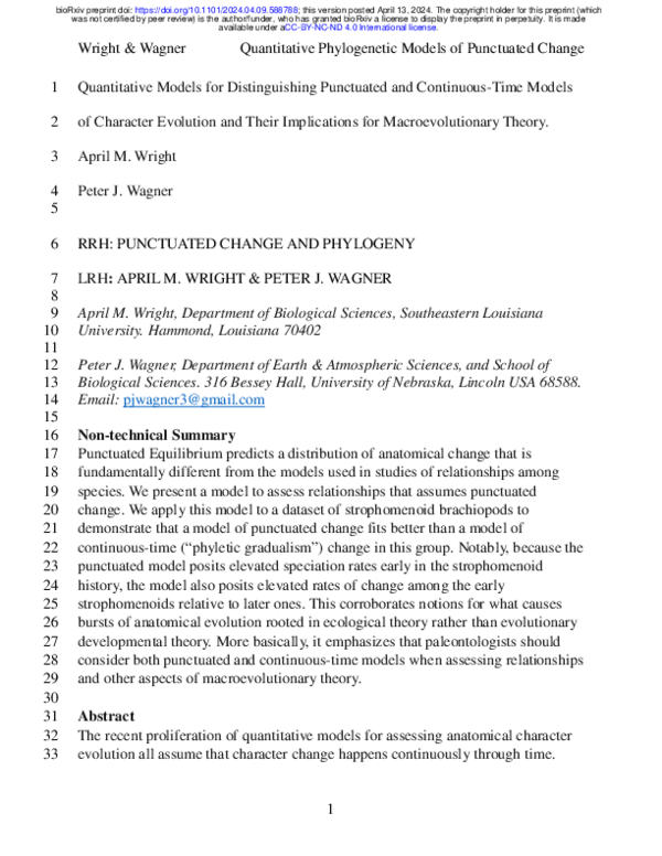 Pdf Quantitative Models For Distinguishing Punctuated And Continuous