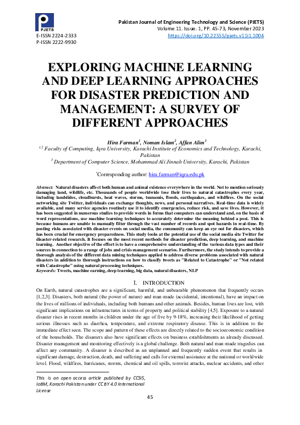 (PDF) Exploring Exploring Machine Learning and Deep Learning Approaches for Disaster Prediction ...