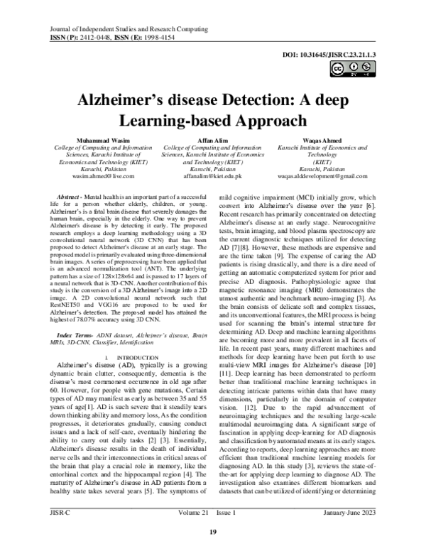 Pdf Alzheimers Disease Detection A Deep Learning Based Approach
