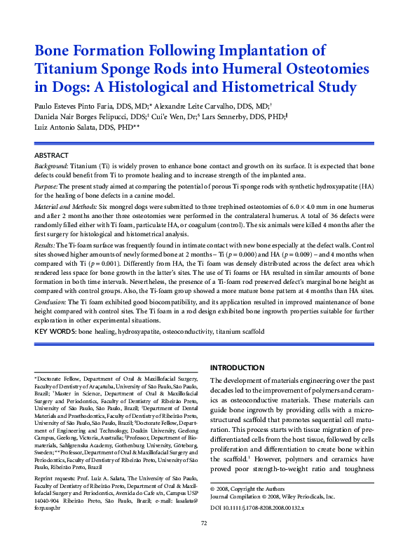 (PDF) Bone Formation Following Implantation of Titanium Sponge Rods ...