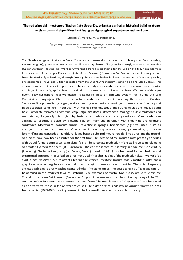 (PDF) The red crinoidal limestone of Baelen (late Upper Devonian), a ...