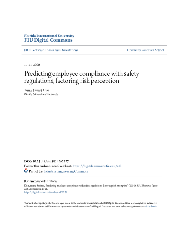 (PDF) Predicting employee compliance with safety regulations, factoring ...