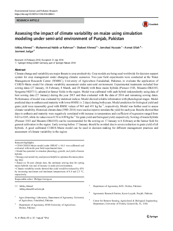 (PDF) Assessing the impact of climate variability on maize using simulation modeling under semi ...