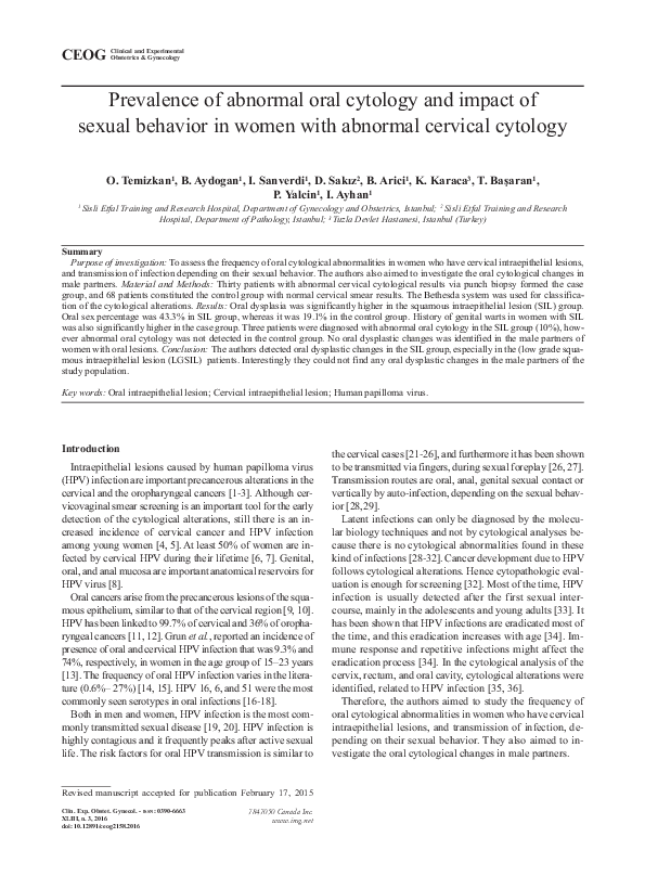 (PDF) Prevalence of abnormal oral cytology and impact of sexual behavior in women with abnormal ...