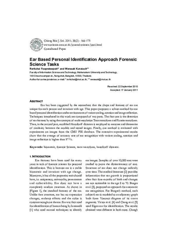 (PDF) An Efficient Features Ear Based Personal Identification Approach ...