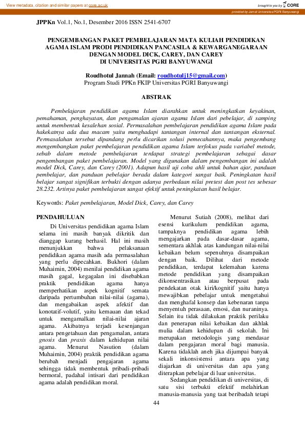 (PDF) Pengembangan Paket Pembelajaran Mata Kuliah Pendidikan Agama ...