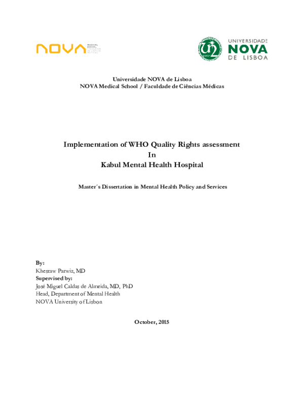 (PDF) Implementation of WHO Quality Rights assessment in Kabul Mental ...