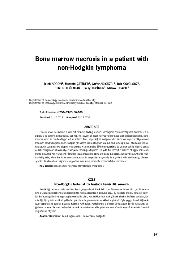 (PDF) Bone marrow necrosis in a patient with non-Hodgkin lymphoma ...