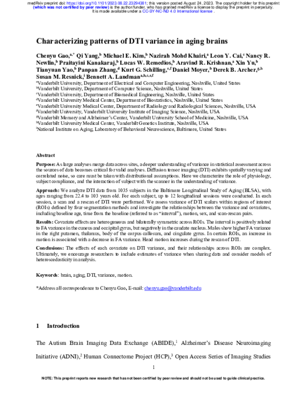 (PDF) Characterizing patterns of DTI variance in aging brains