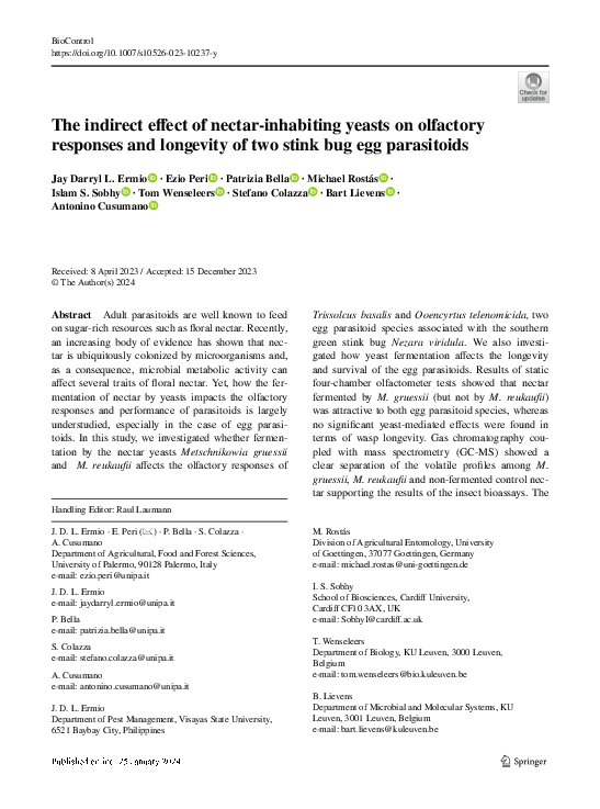 (PDF) - Egg parasitoid microbes nectar VOC | Michael Rostás - Academia.edu