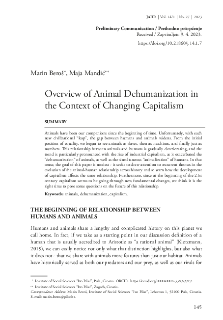 (PDF) Overview of Animal Dehumanization in the Context of Changing Capitalism