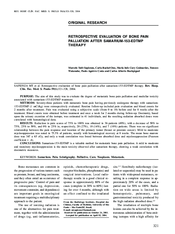 (PDF) Retrospective evaluation of bone pain palliation after samarium ...