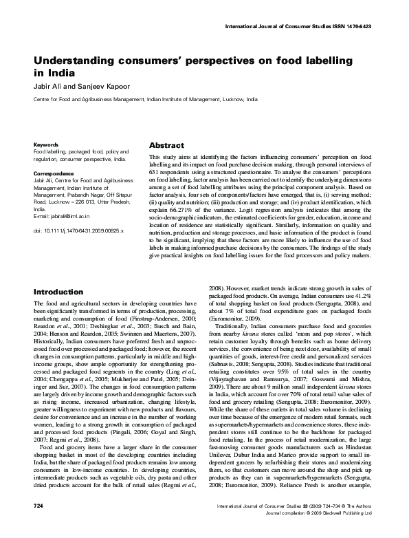 (PDF) Understanding consumers' perspectives on food labelling in India