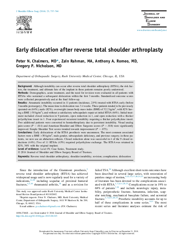 (PDF) Early dislocation after reverse total shoulder arthroplasty ...