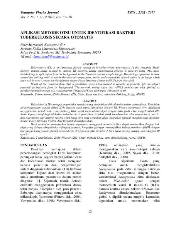 (PDF) Aplikasi Metode Otsu Untuk Identifikasi Bakteri Tuberkulosis Secara Otomatis