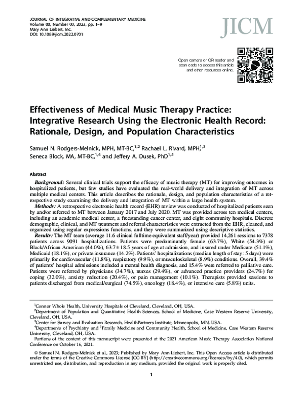 (PDF) Effectiveness of Medical Music Therapy Practice: Integrative ...