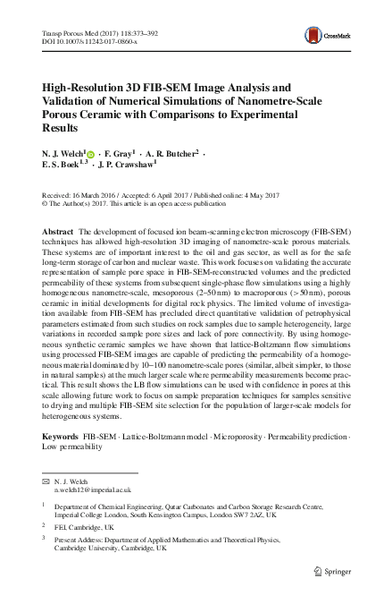 Pdf High Resolution 3d Fib Sem Image Analysis And Validation Of Numerical Simulations Of