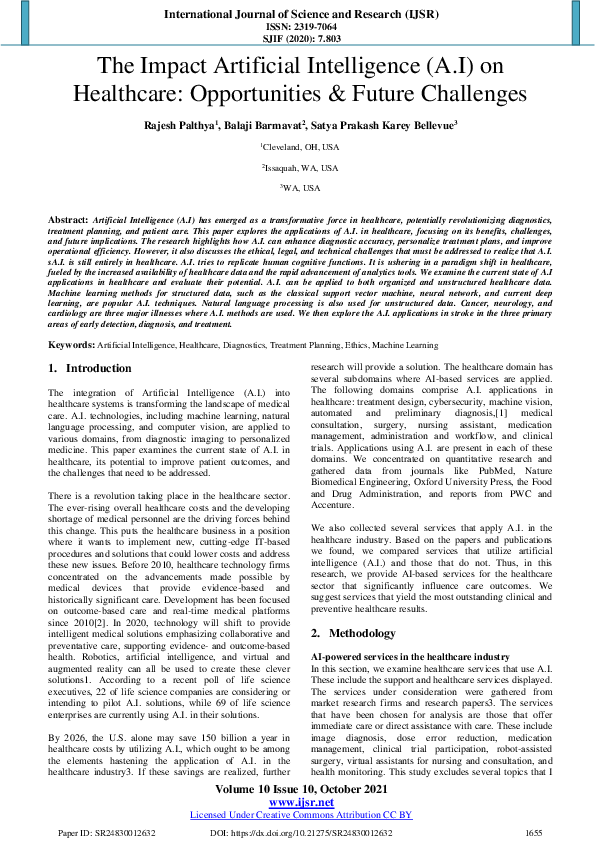 (PDF) The Impact Artificial Intelligence (A.I) on Healthcare: Opportunities & Future Challenges