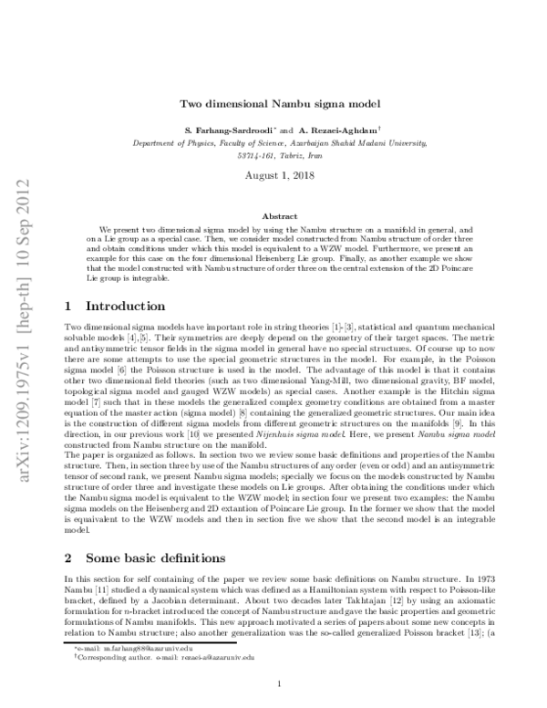 (PDF) Two dimensional Nambu sigma model | suzan farhang - Academia.edu