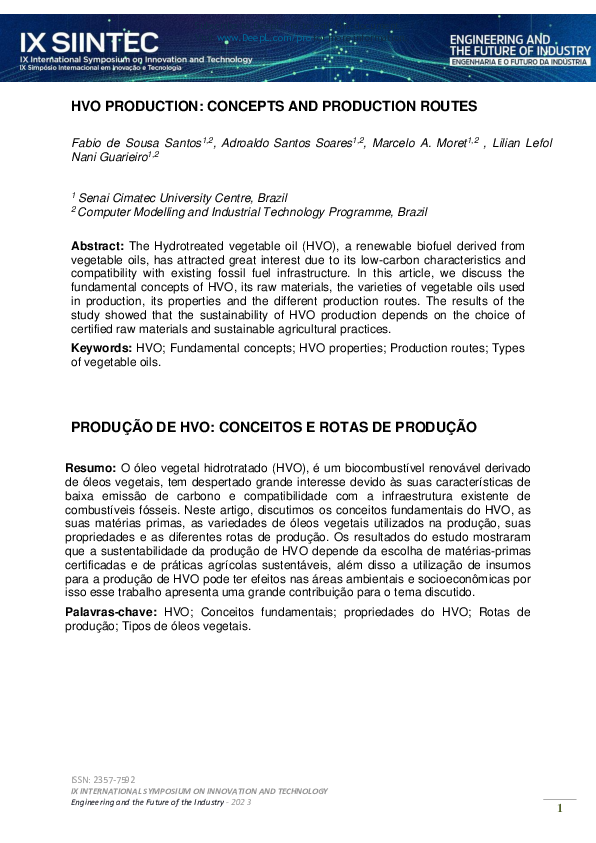 (PDF) Hvo Production: Concepts and Production Routes