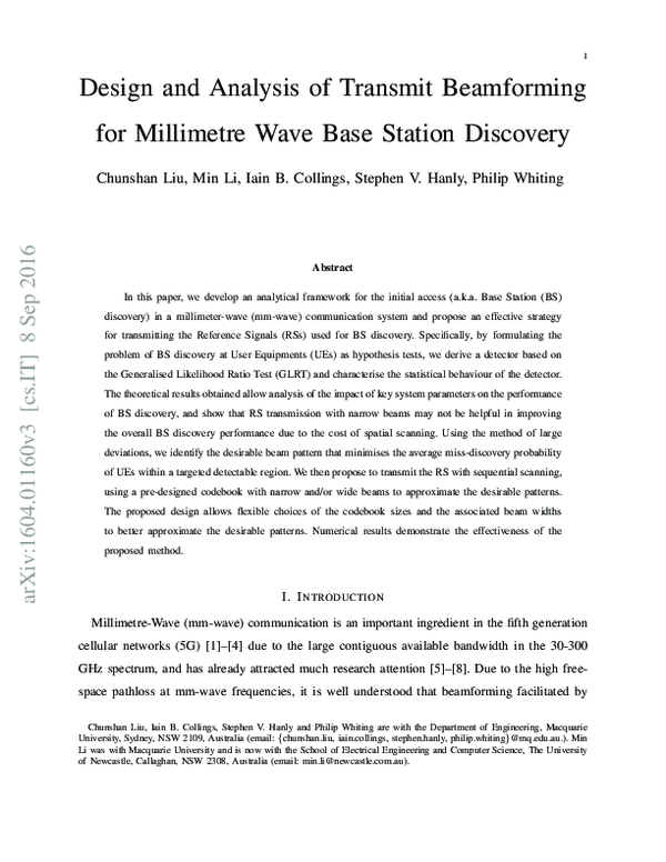 Pdf Transmit Beamforming Strategies For Mmwave Base Station Discovery