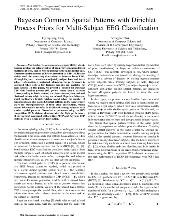 (PDF) Bayesian common spatial patterns with Dirichlet process priors for multi-subject EEG ...