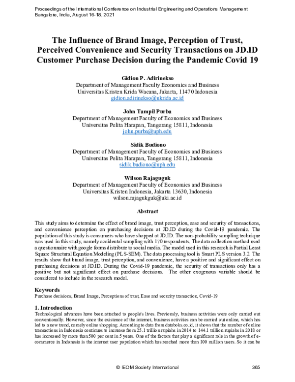 (PDF) The Influence of Brand Image, Perception of Trust, Perceived ...