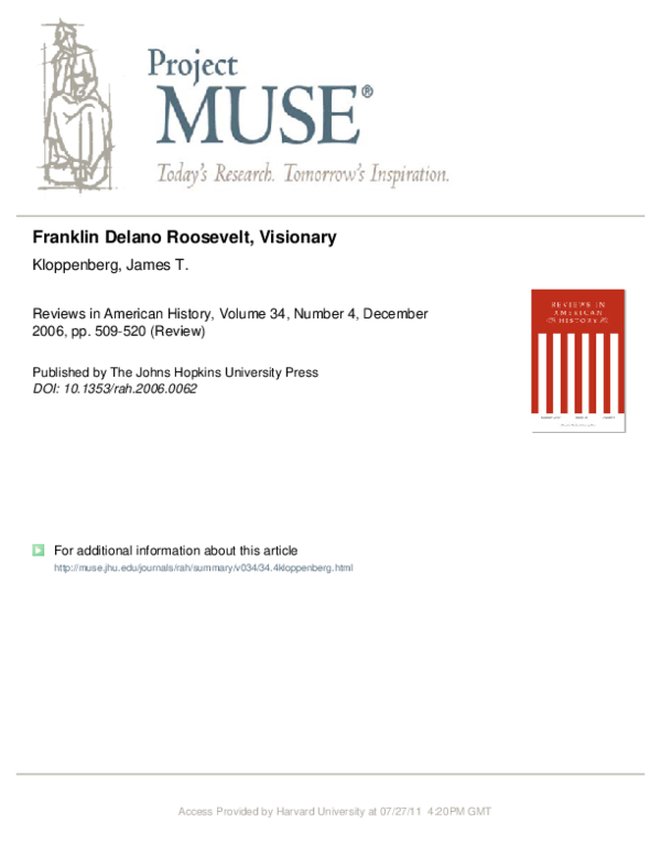 (PDF) Franklin Delano Roosevelt, Visionary