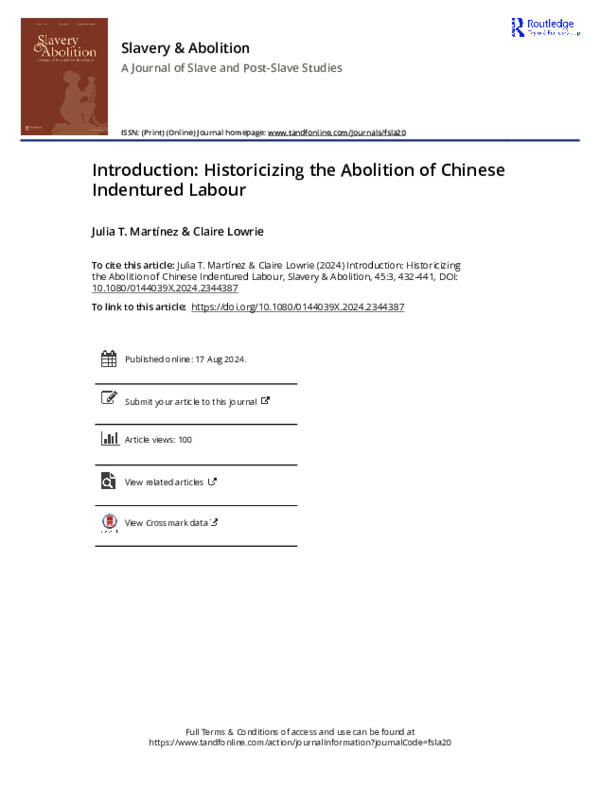 (PDF) Introduction: Historicizing the Abolition of Chinese Indentured ...