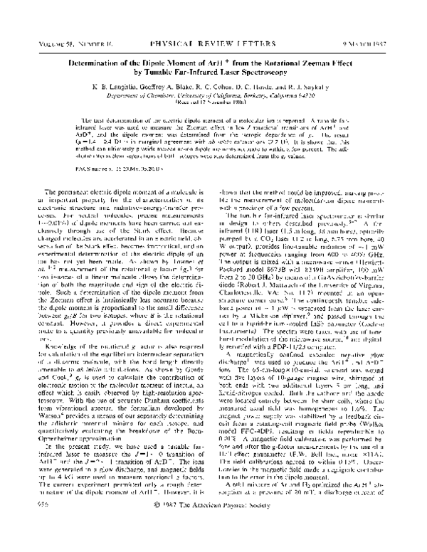(PDF) Determination of the dipole moment ofArH+from the rotational ...