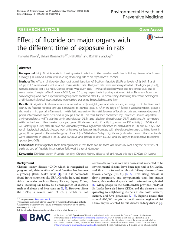 (PDF) Effect of fluoride on major organs with the different time of ...