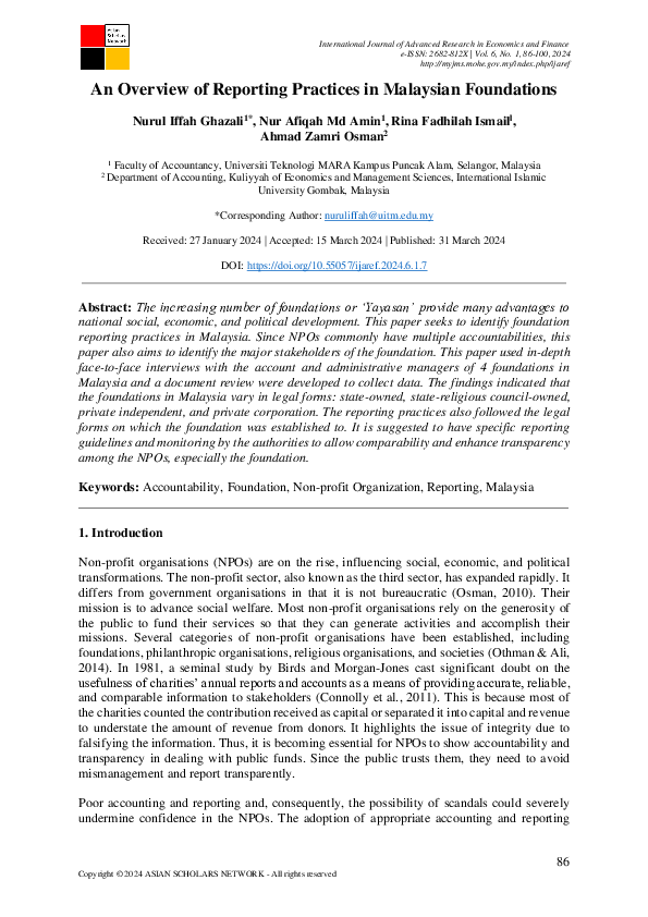 (PDF) An Overview of Reporting Practices in Malaysian Foundations