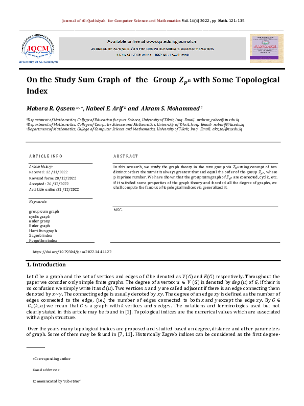 (PDF) On the Study Sum Graph of the Group Z_(p^n ) with Some ...