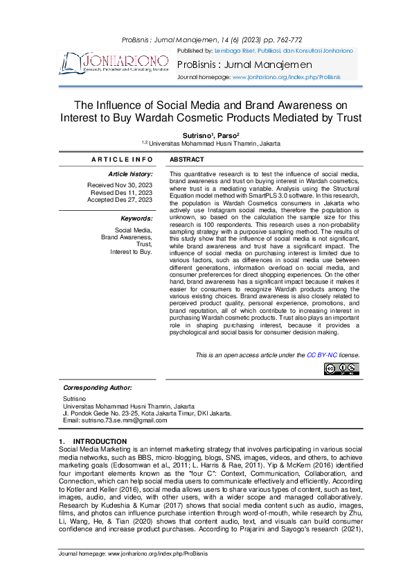 (PDF) The Influence of Social Media and Brand Awareness on Interest to ...