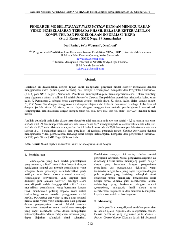 (PDF) PENGARUH MODEL EXPLICIT INSTRUCTION DENGAN MENGGUNAKANVIDEO PEMBELAJARAN TERHADAP HASIL ...
