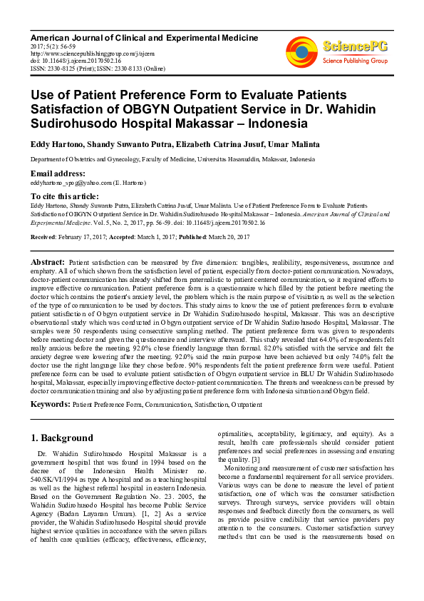 (PDF) Use of Patient Preference Form to Evaluate Patients Satisfaction ...