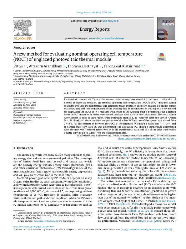 (PDF) A new method for evaluating nominal operating cell temperature ...