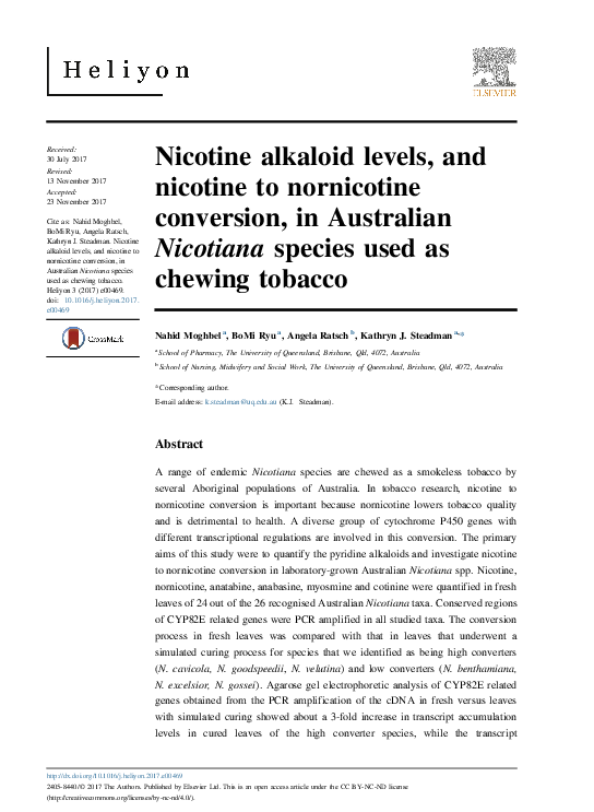 (PDF) Nicotine alkaloid levels, and nicotine to nornicotine conversion ...