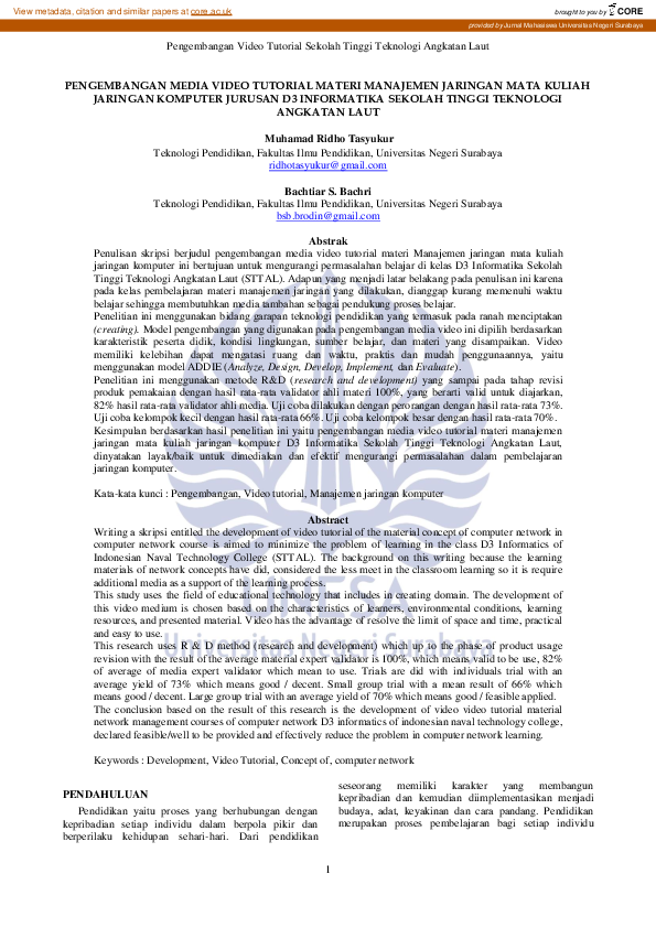 (PDF) Pengembangan Media Video Tutorial Materi Manajemen Jaringan Mata Kuliah Jaringan Komputer ...