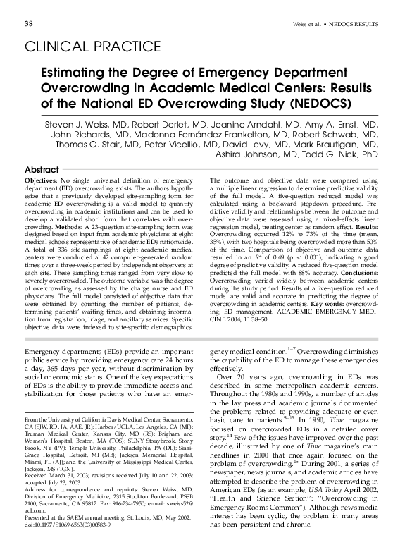 (PDF) Estimating the Degree of Emergency Department Overcrowding in ...