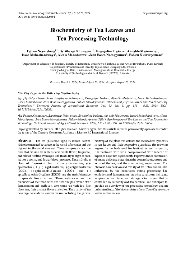 (PDF) Biochemistry of Tea Leaves and Tea Processing Technology