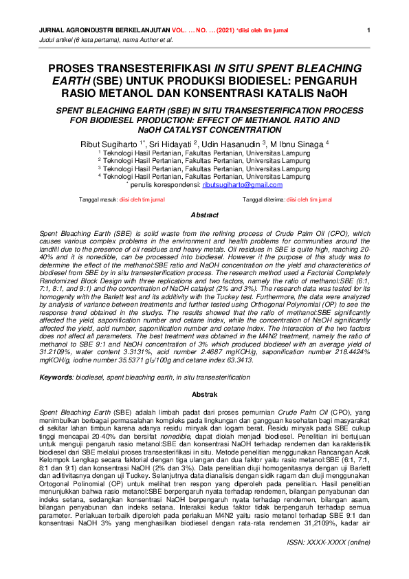 (PDF) SPENT BLEACHING EARTH (SBE) IN SITU TRANSESTERIFICATION PROCESS ...