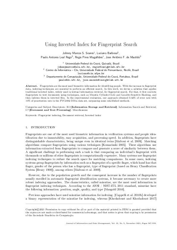 (PDF) Using Inverted Index for Fingerprint Search
