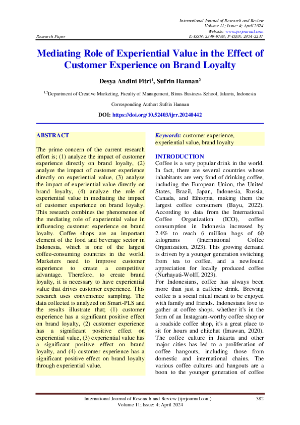 (PDF) Mediating Role of Experiential Value in the Effect of Customer ...