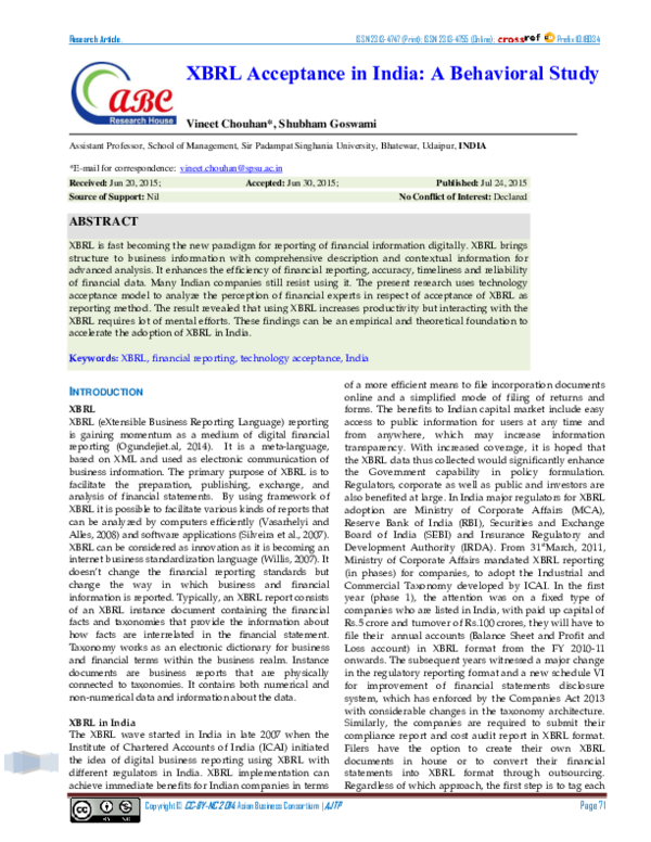 (PDF) XBRL Acceptance in India: A Behavioral Study