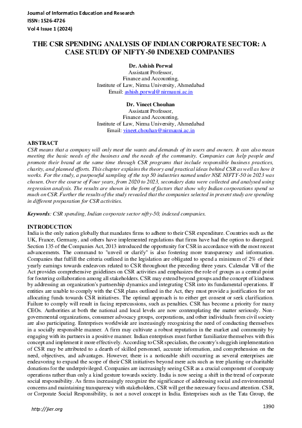 (PDF) The CSR Spending Analysis of Indian Corporate Sector: A Case ...