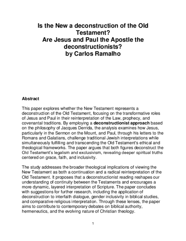 (PDF) Is the New a deconstruction of the Old Testament? Are Jesus and ...